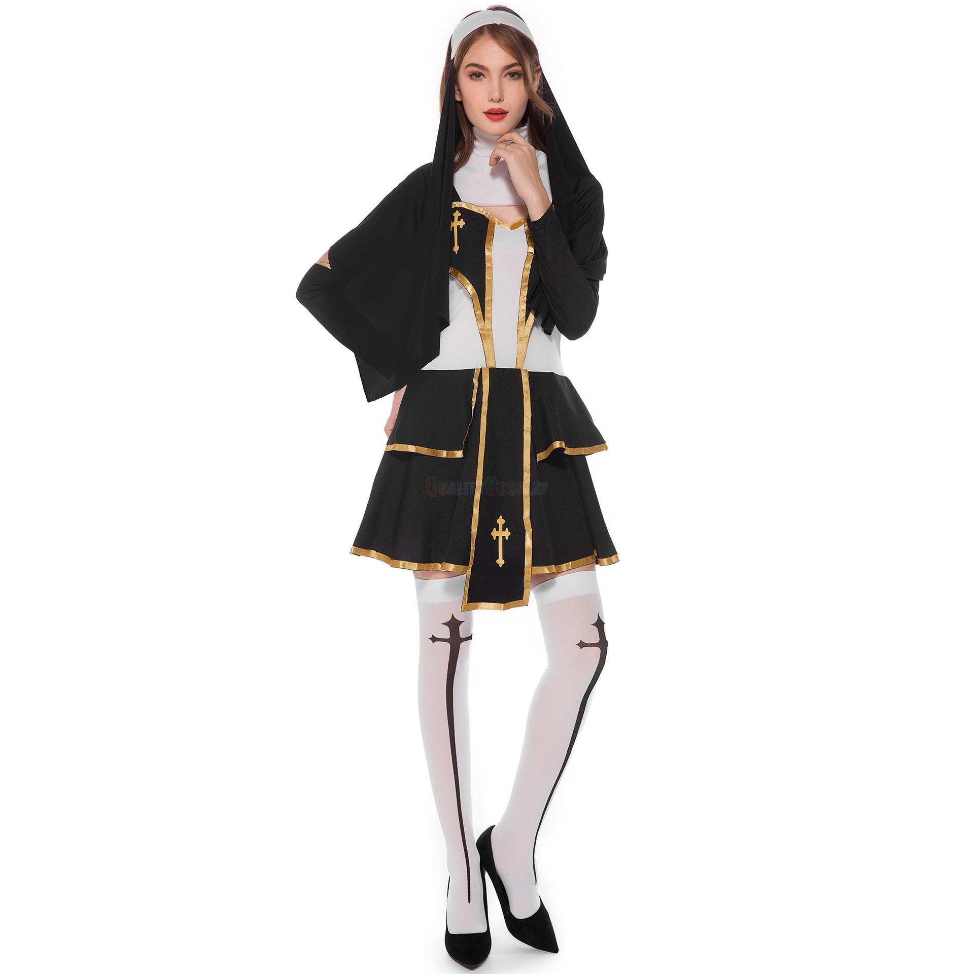 Couples Matching Costume Priest ＆Nun Halloween Cosplay Costume - HQCOSPLAY