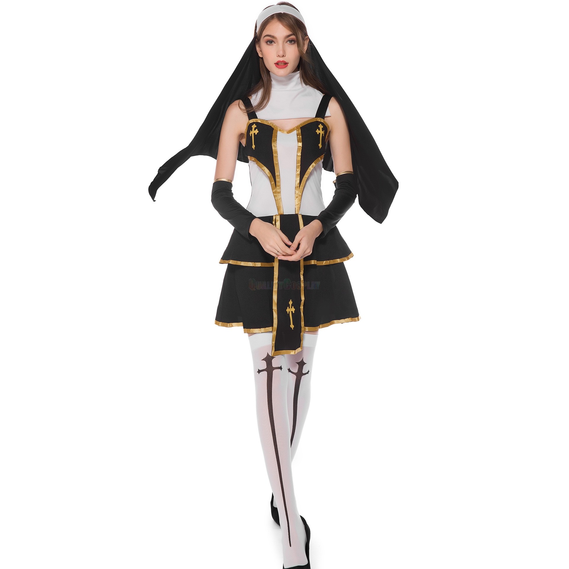 Couples Matching Costume Priest ＆Nun Halloween Cosplay Costume - HQCOSPLAY