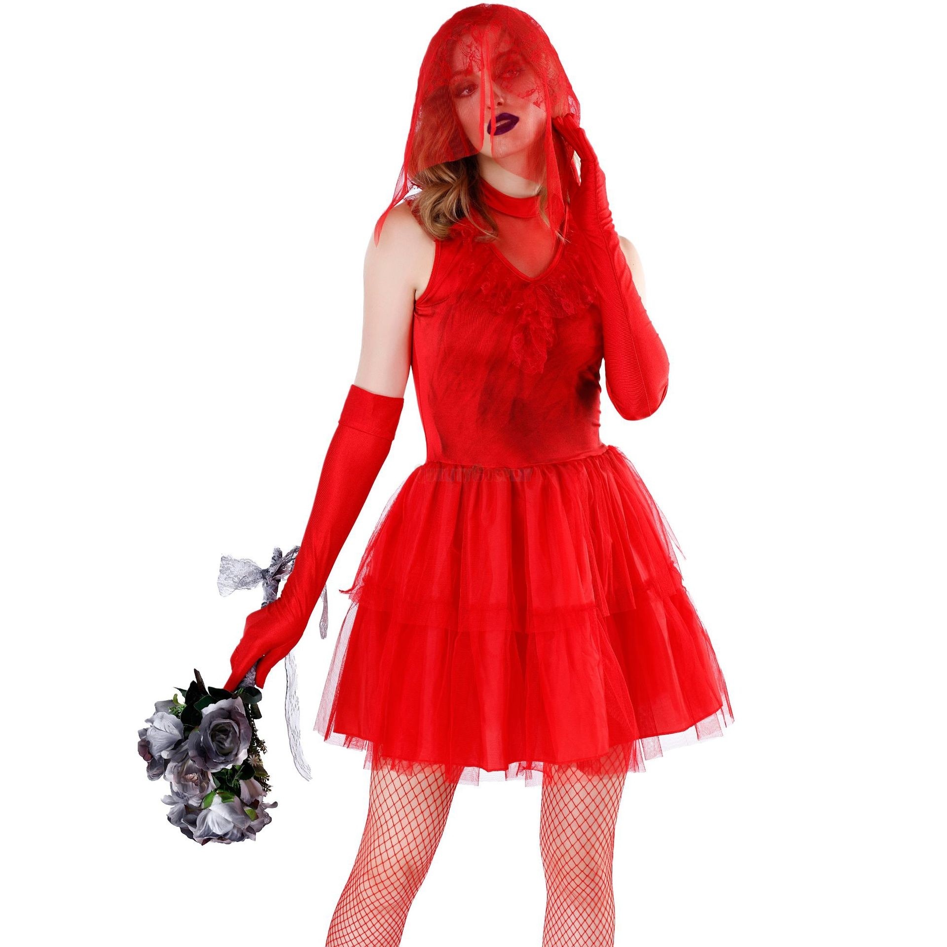 Halloween Red Ghost Bride Costume Adult Zombie Stage Cosplay Costume ...