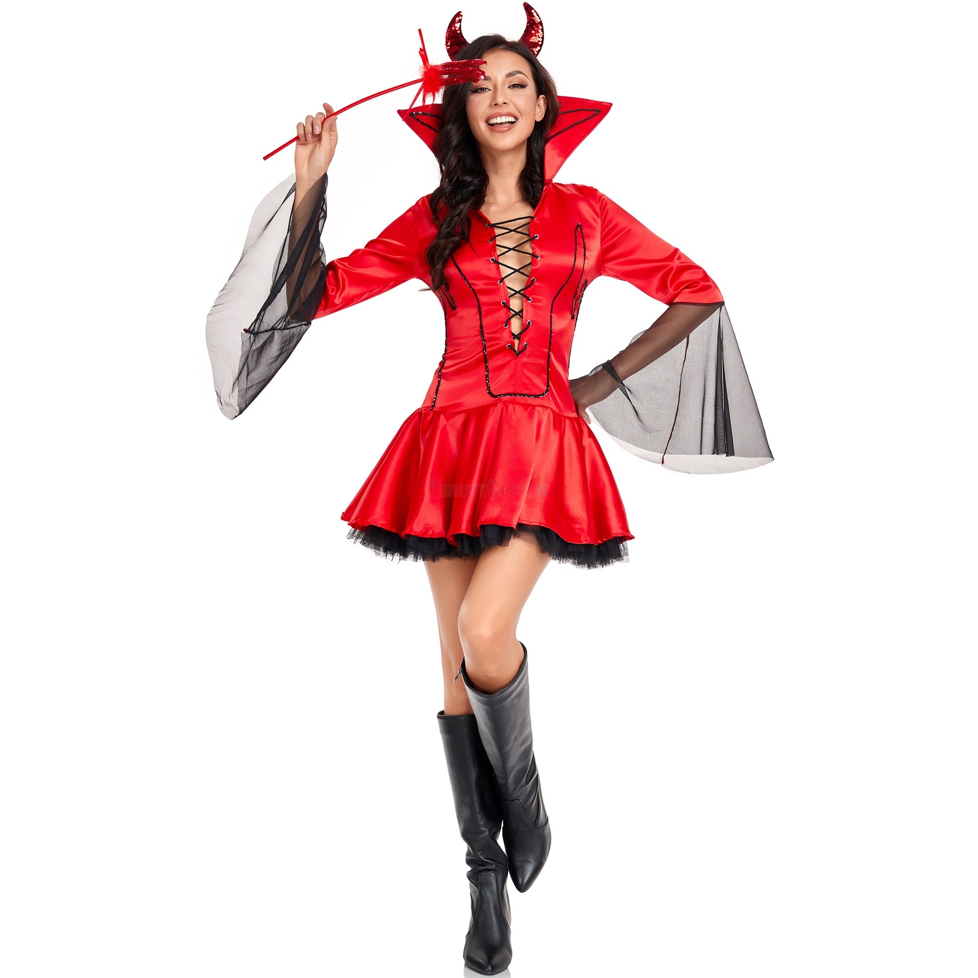 Halloween Evil Witch Costume Red Horned Devil Cosplay Costume - HQCOSPLAY