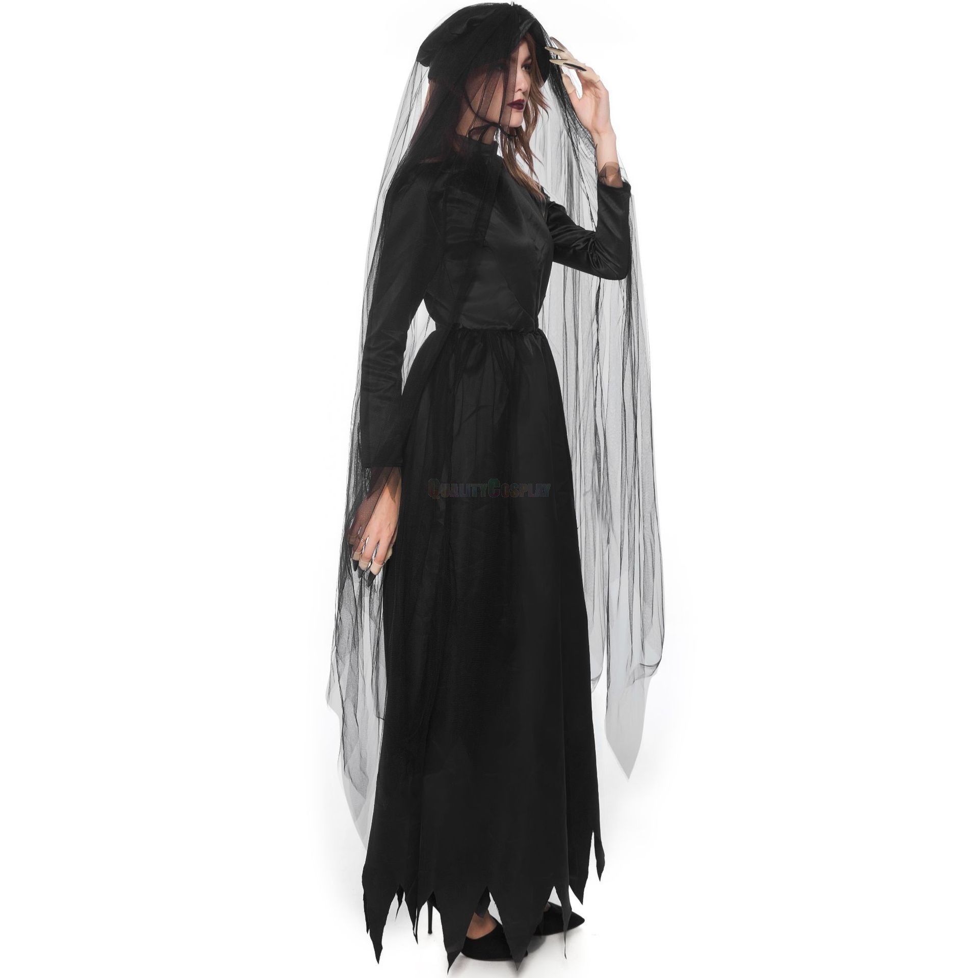 Halloween Black Scary Vampire Bride Dress Cosplay Costume - HQCOSPLAY