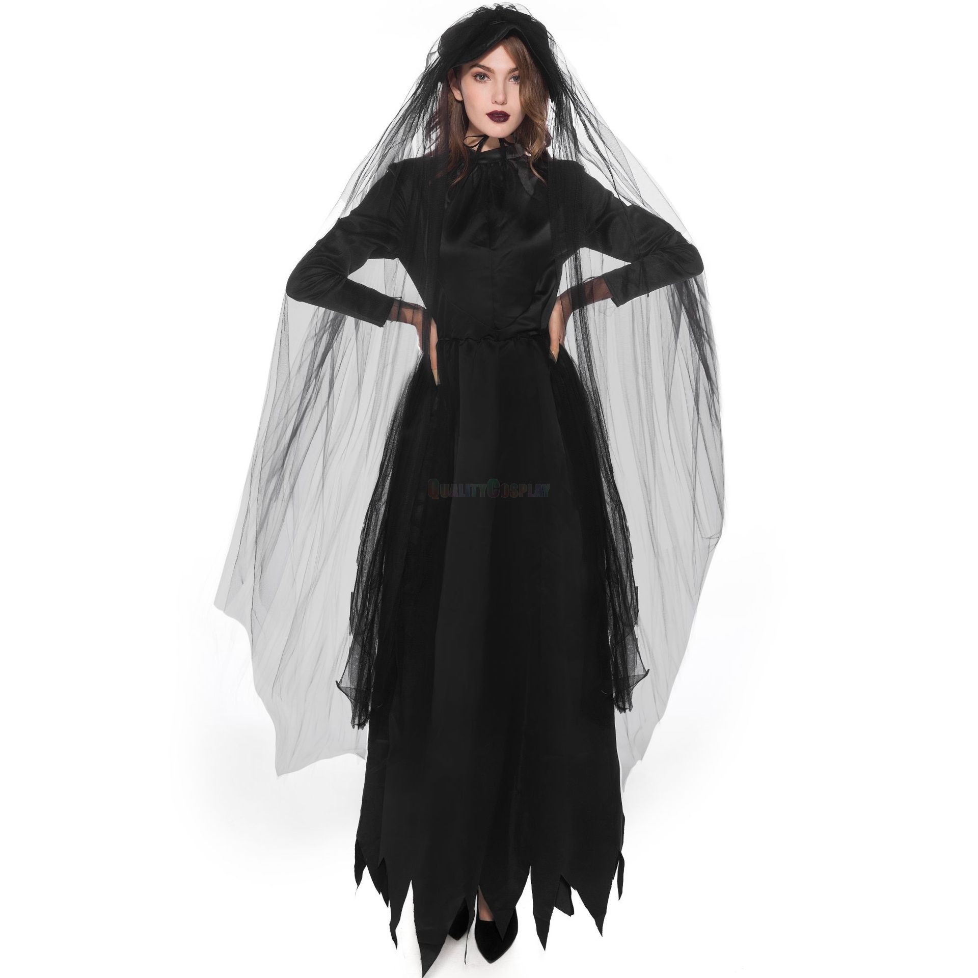 Halloween Black Scary Vampire Bride Dress Cosplay Costume - HQCOSPLAY