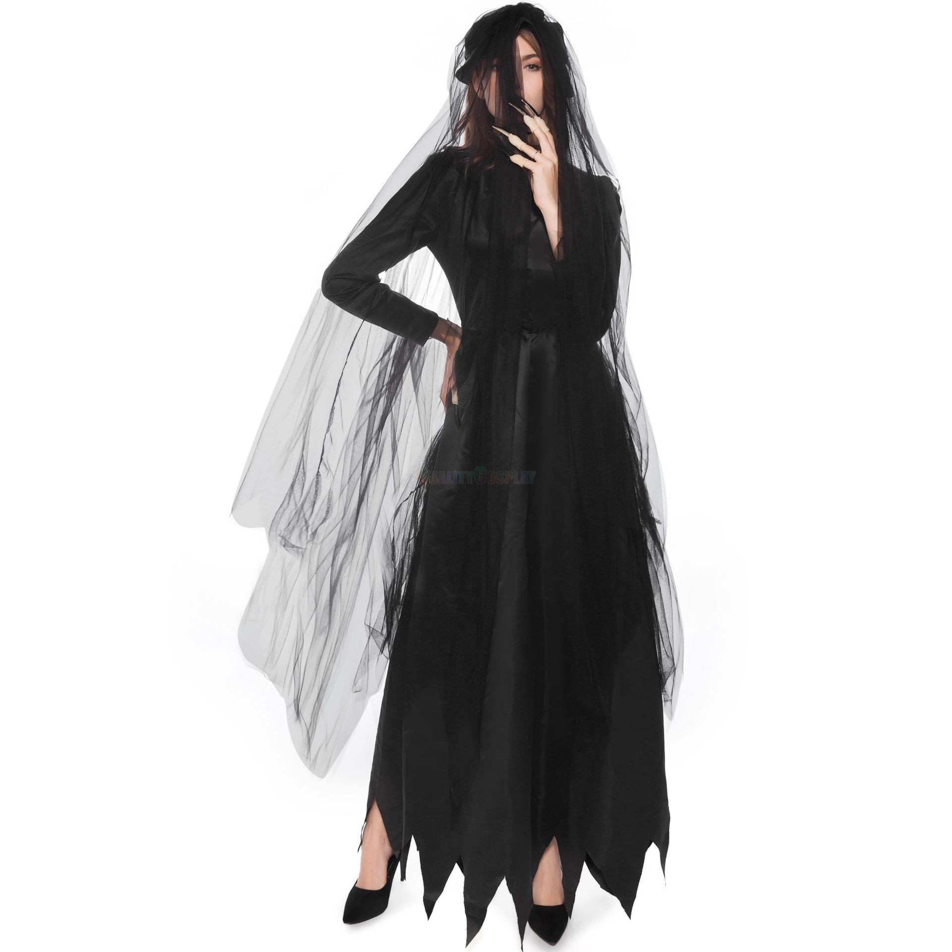 Halloween Black Scary Vampire Bride Dress Cosplay Costume - HQCOSPLAY