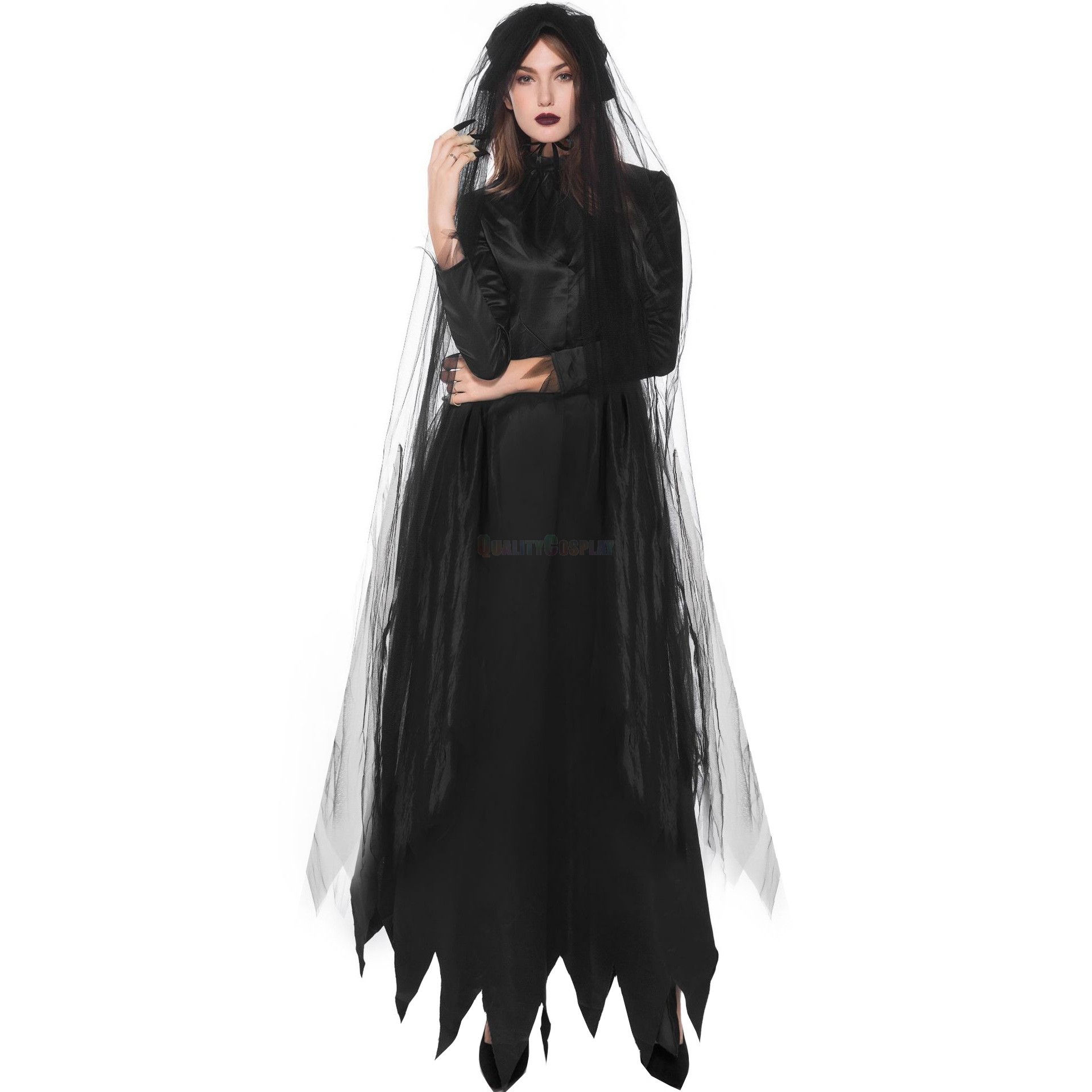 Halloween Black Scary Vampire Bride Dress Cosplay Costume - HQCOSPLAY