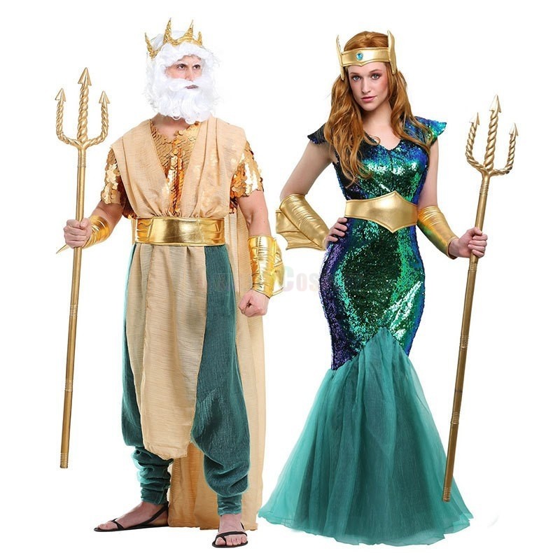 Halloween Couple Matching Costume Sea King & Mermaid Princess Costume ...