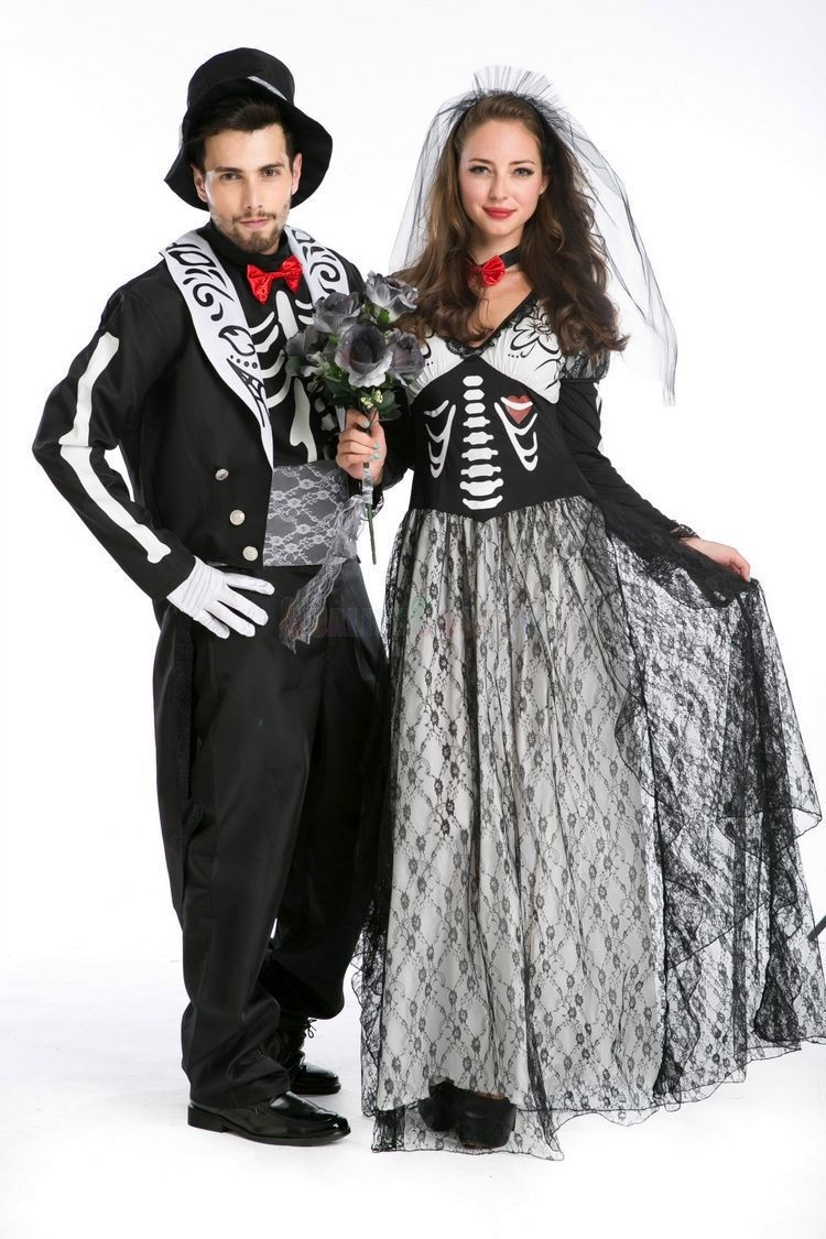 Couples Matching Halloween Skeleton Zombie Ghost Bride and Groom ...