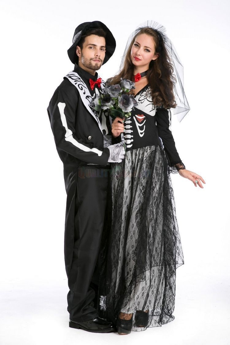 Couples Matching Halloween Skeleton Zombie Ghost Bride and Groom ...