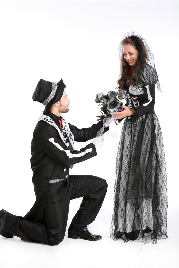 Couples Matching Halloween Skeleton Zombie Ghost Bride and Groom ...
