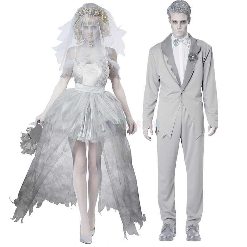 Couple Matching Halloween Vampaire Bride and Groom Cosplay Costume ...